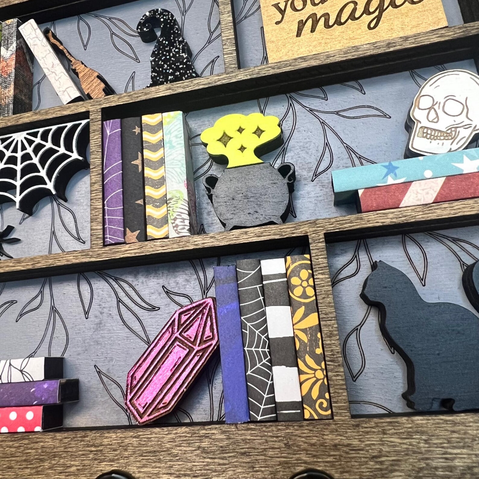 Witch Bookshelf Keyholder, Wall Mounted Keyhanger, Crystal and Moon ...