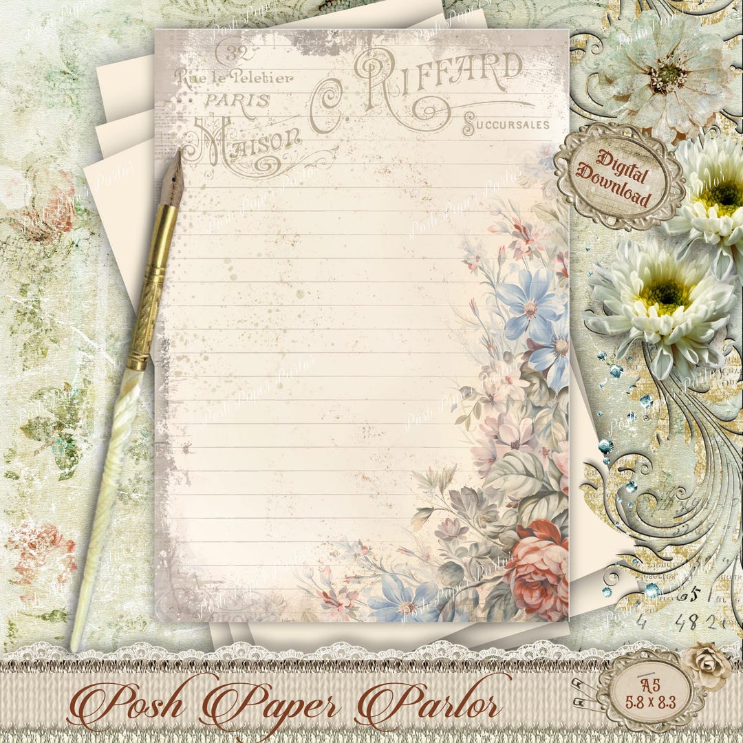 Vintage Paris Floral Writing Paper | A5 Printable Stationery Set ...