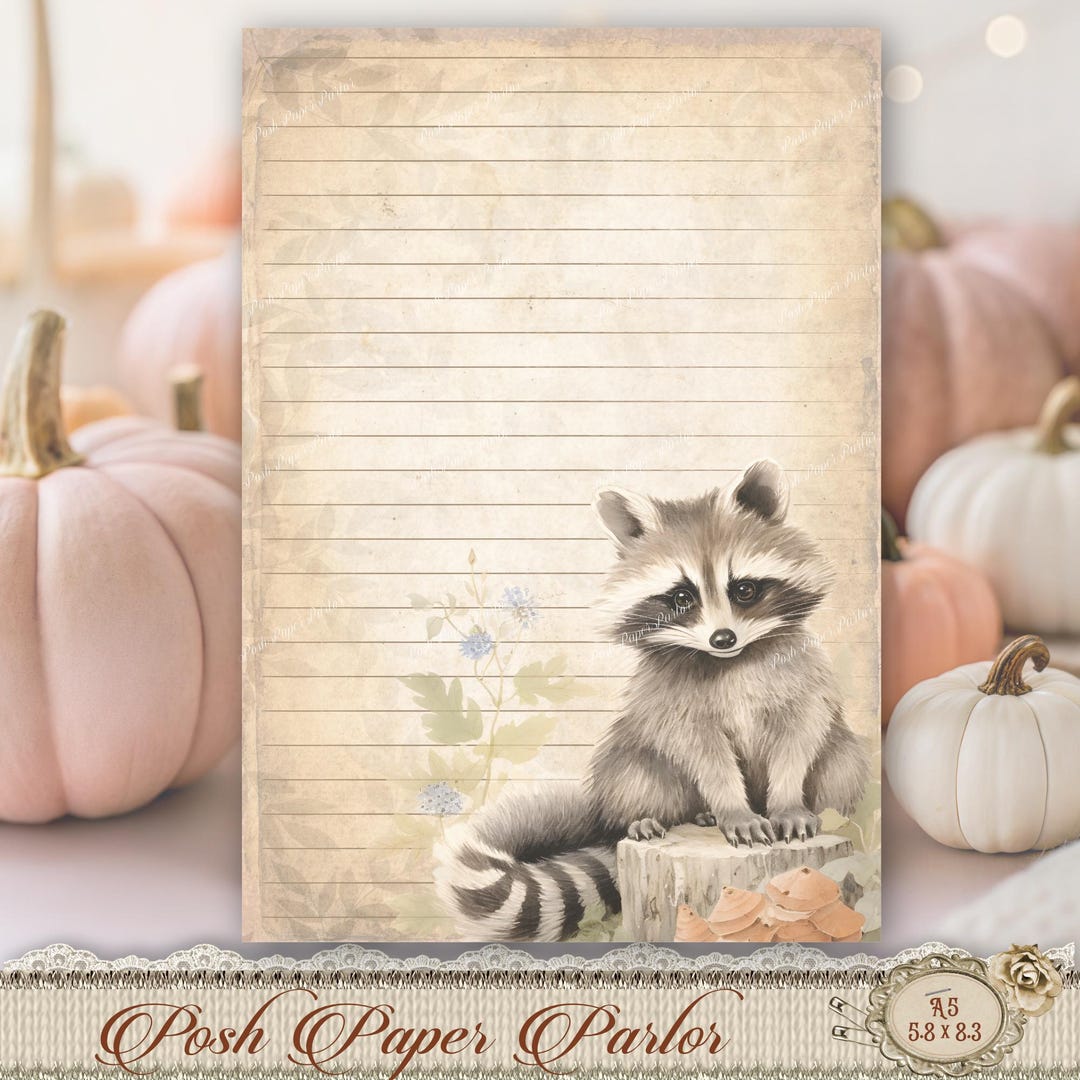 Rustic Raccoon Writing Paper Printable | Vintage Woodland Stationery ...