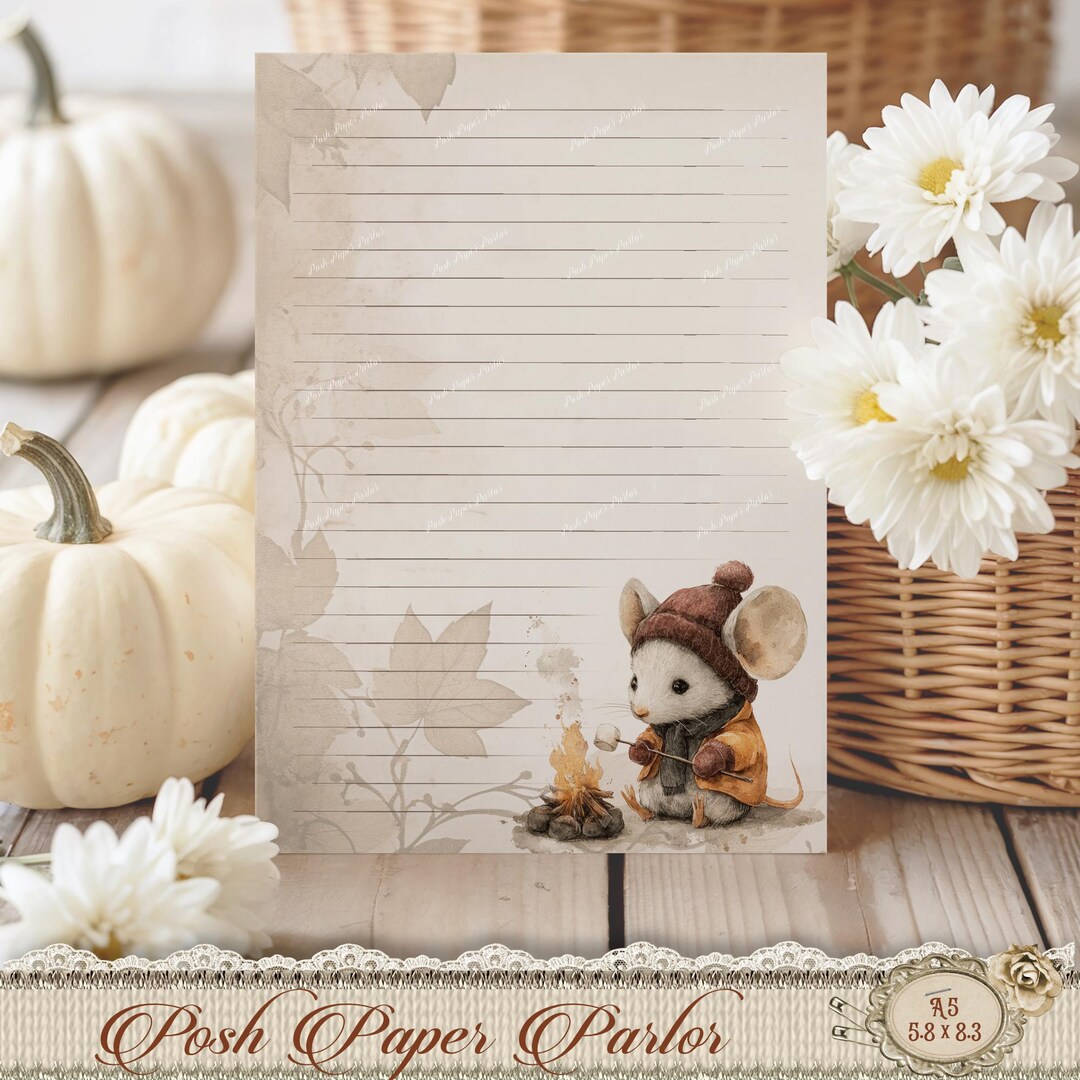 Autumn Mouse A5 Printable Stationery Set – Cozy Fall Letter Paper Cute ...