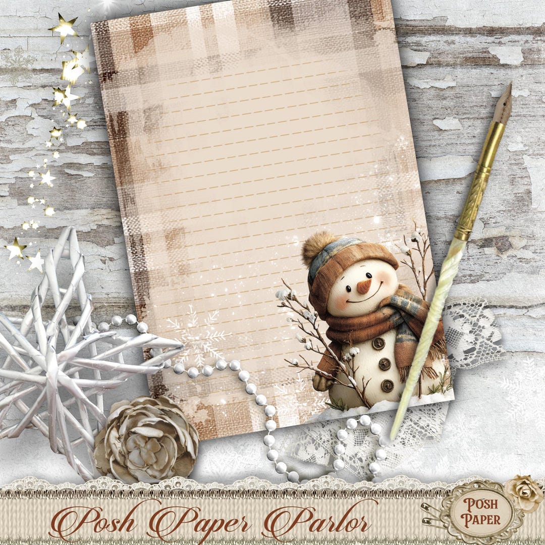 Rustic Snowman Printable Winter Stationery Set, Plaid Digital Download ...