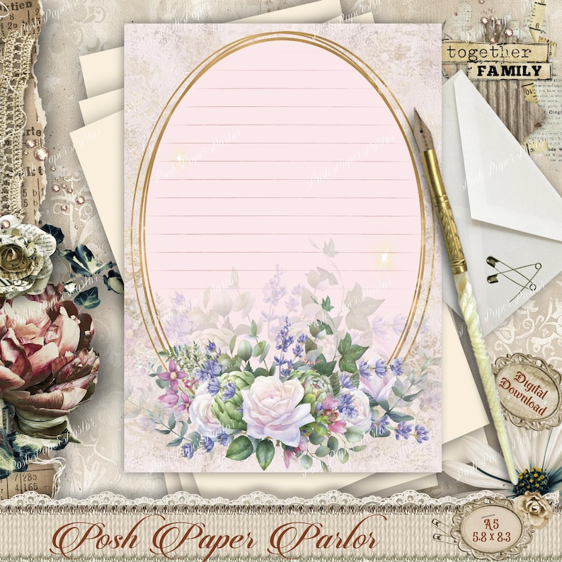 Floral Stationery Set: Vintage Journal Pages, Lined & Unlined (digital ...