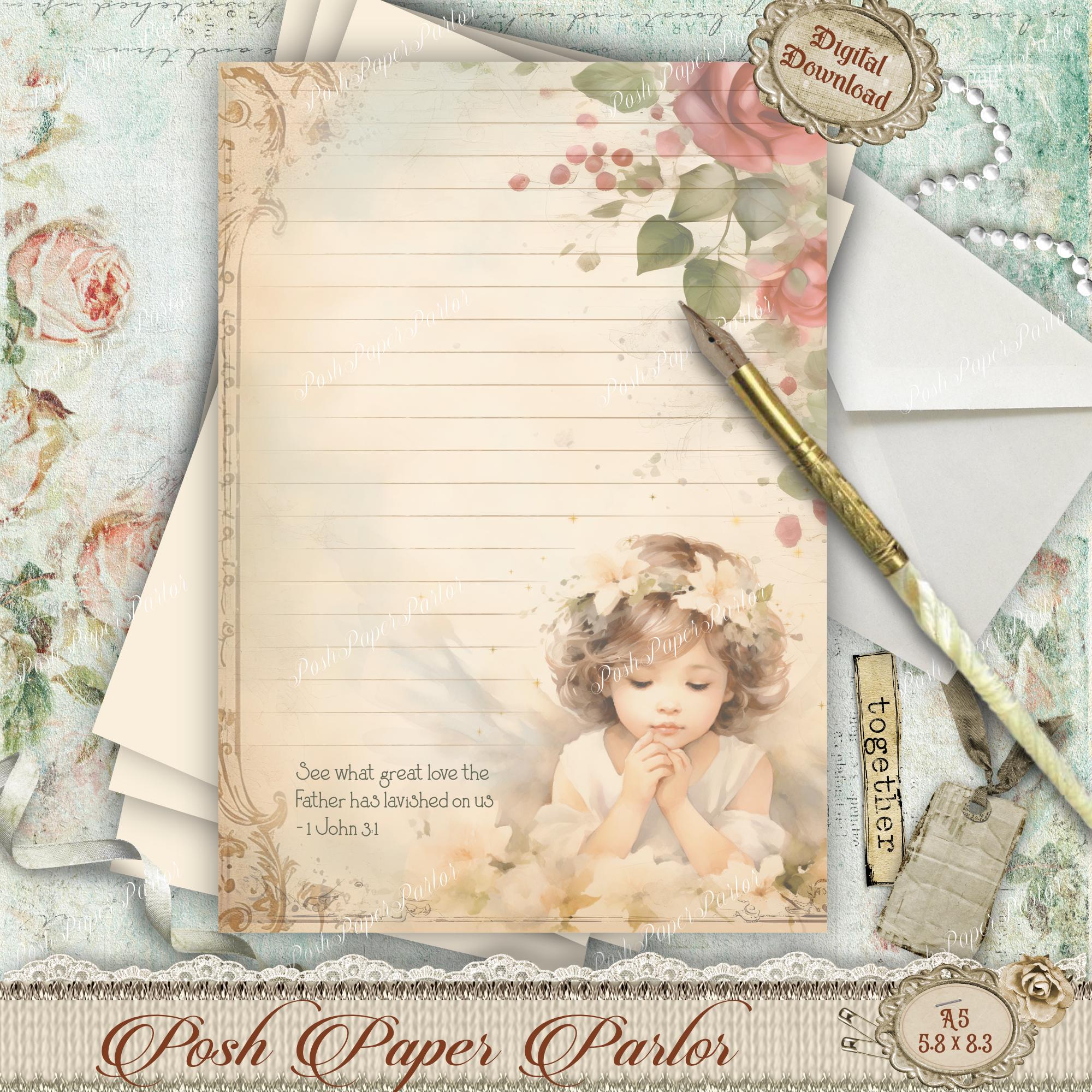 Vintage Angel Stationery Page – Digital Download - A5 Floral Writing ...