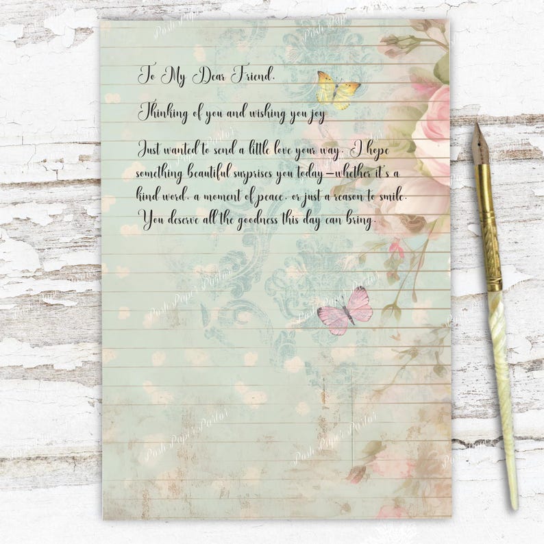 Teal Floral Stationery: Butterfly Letter Writing Paper (digital ...