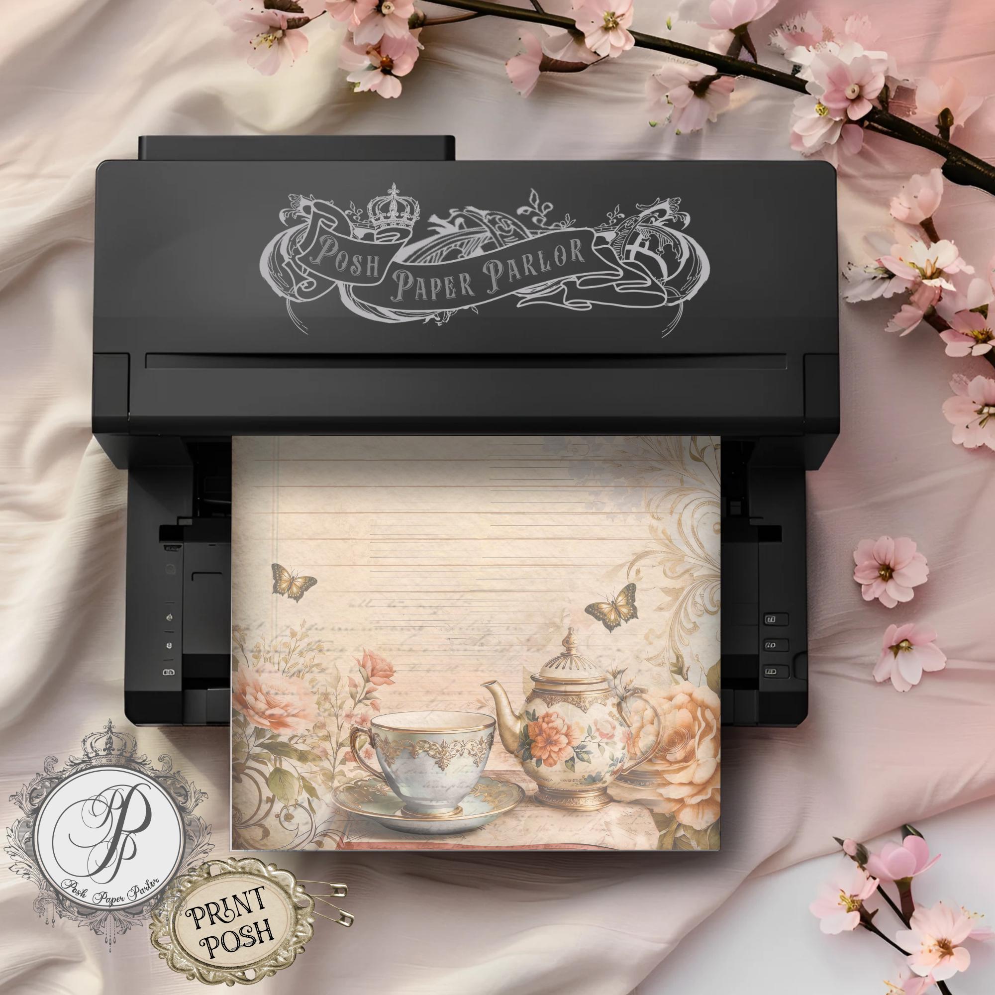 Vintage Floral Tea Cup A5 Stationery | Printable Butterfly Letter Paper ...