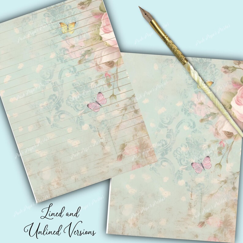 Teal Floral Stationery: Butterfly Letter Writing Paper (digital ...