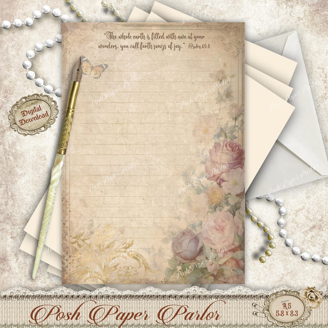 Christian A5 Floral Printable Stationery - Psalm 65:8 Bible Verse Paper ...