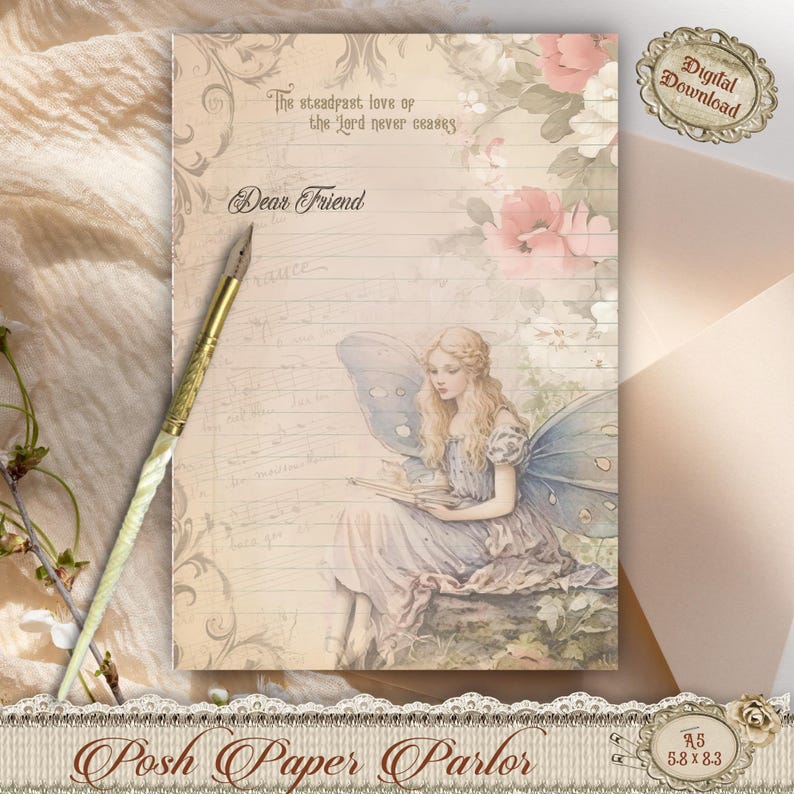 Fairy Stationery Set: Vintage Floral A5 Lined Paper (digital Download ...