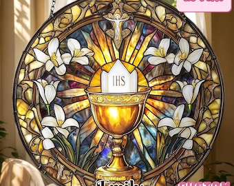 Eucharist Chalice Faux Stained Glass Suncatcher – Religious Communion ...