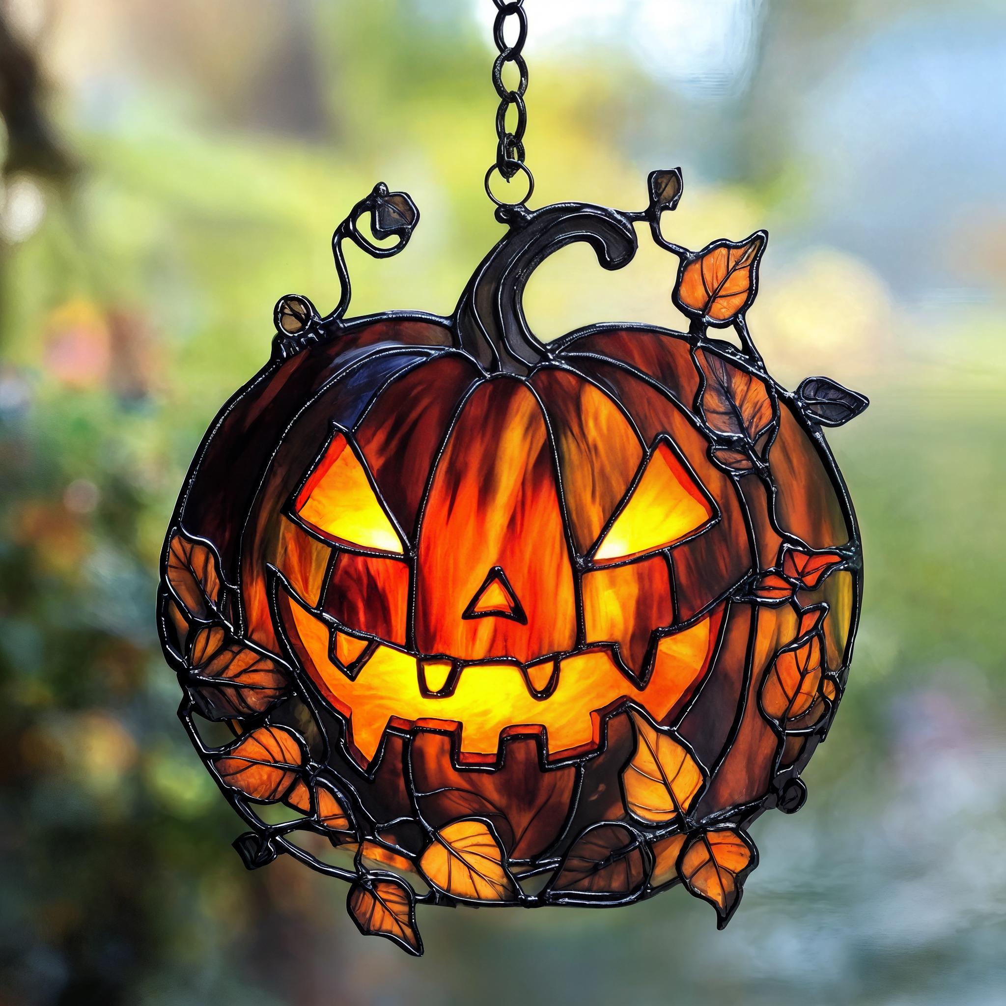 Jack-o'-lantern Faux Stained Glass Acrylic Window Suncatcher Ornament ...
