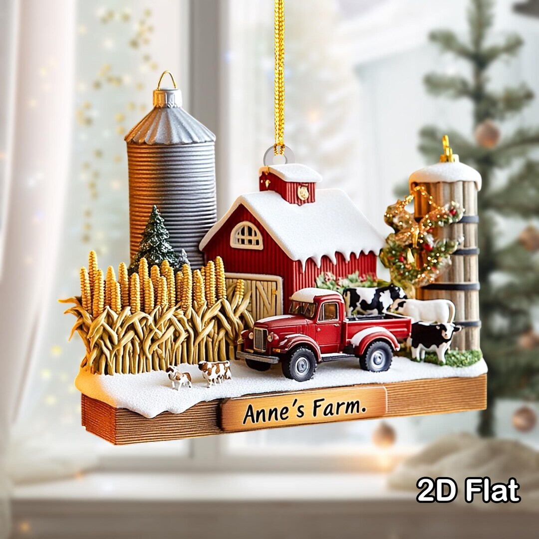 Personalized Acrylic Farm 2D Flat Ornament 2025, Custom Red Barn ...