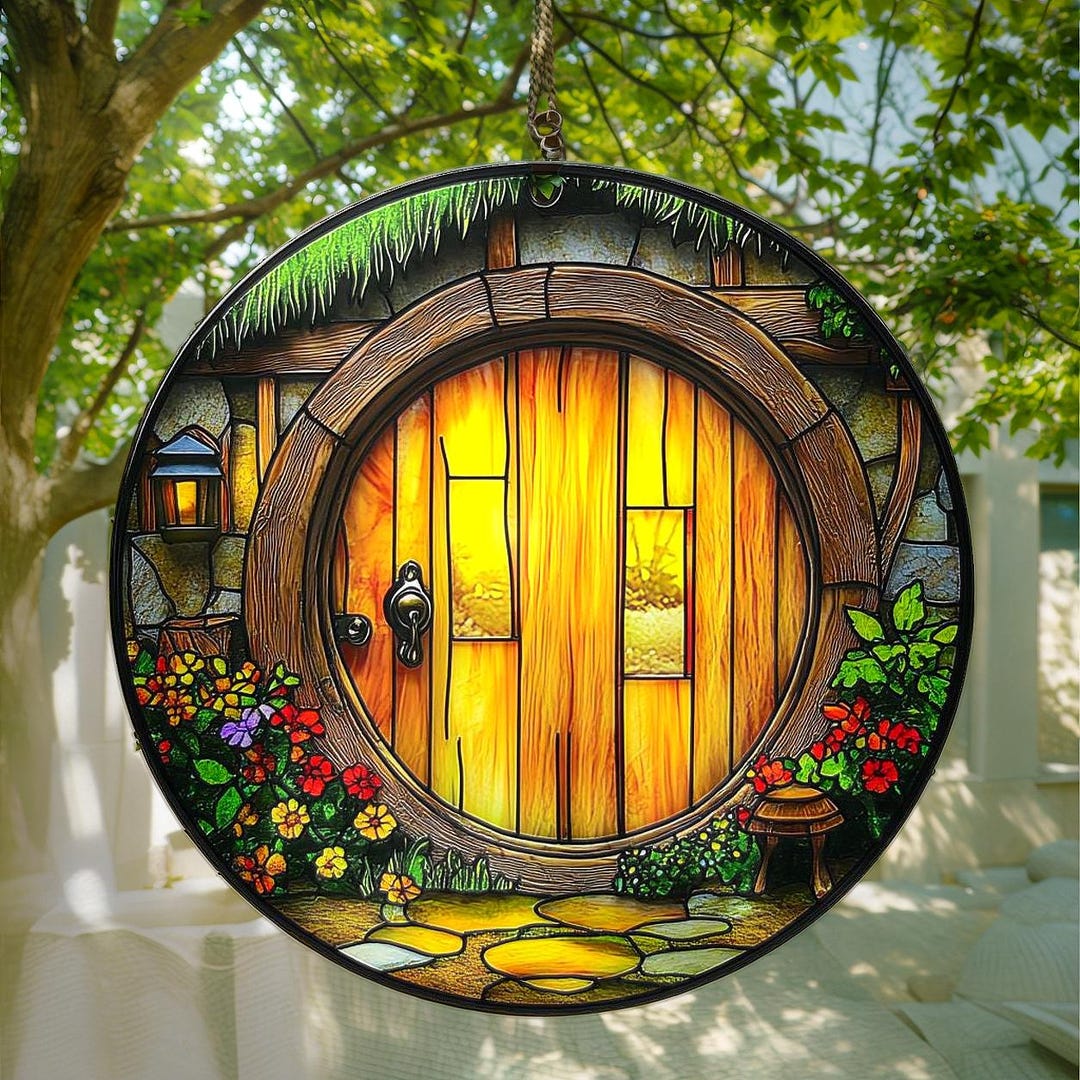 Hobbit Door Faux Stained Glass Suncatcher – Window Hanging With Lantern ...