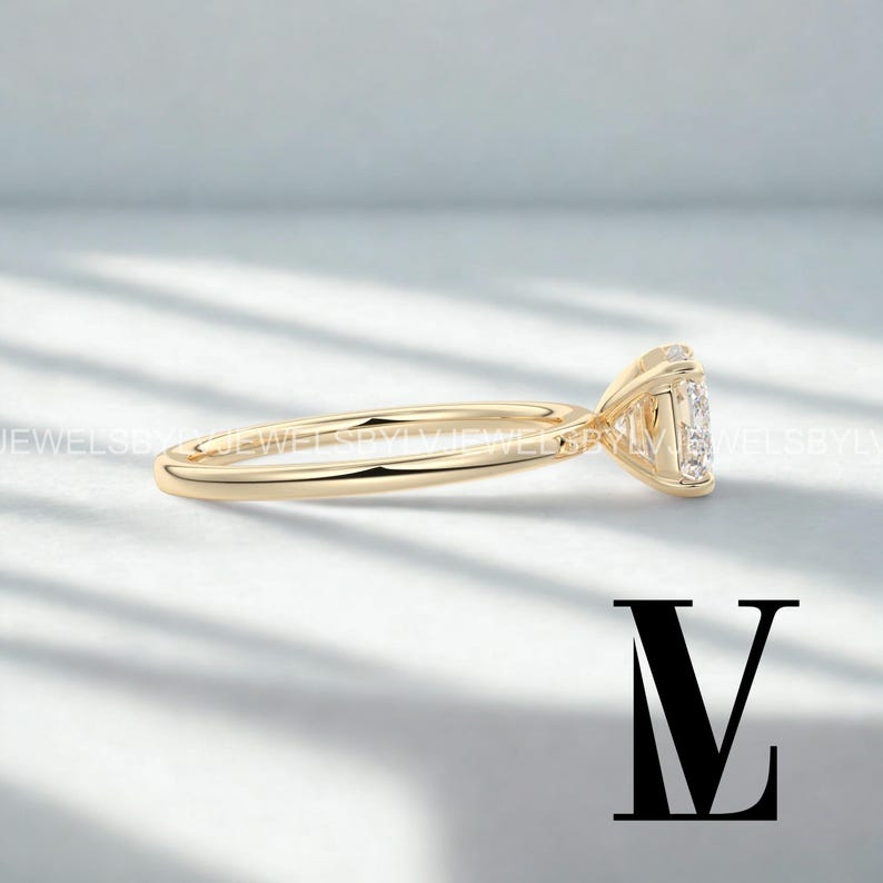 East to West Setting Ring Emerald Shape Engagement Ring Thin Band ...