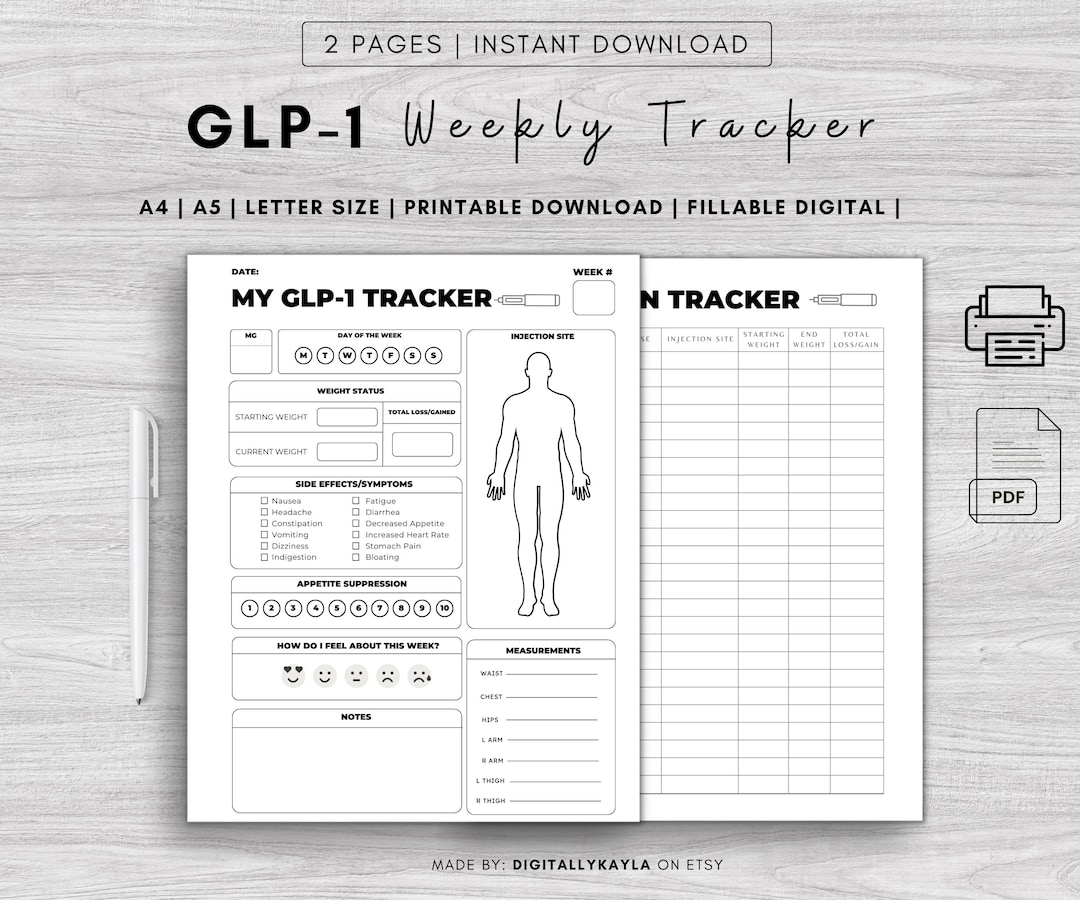 GLP-1 Weight Loss Tracker Printable | Semaglutide, Ozempic, Mounjaro ...