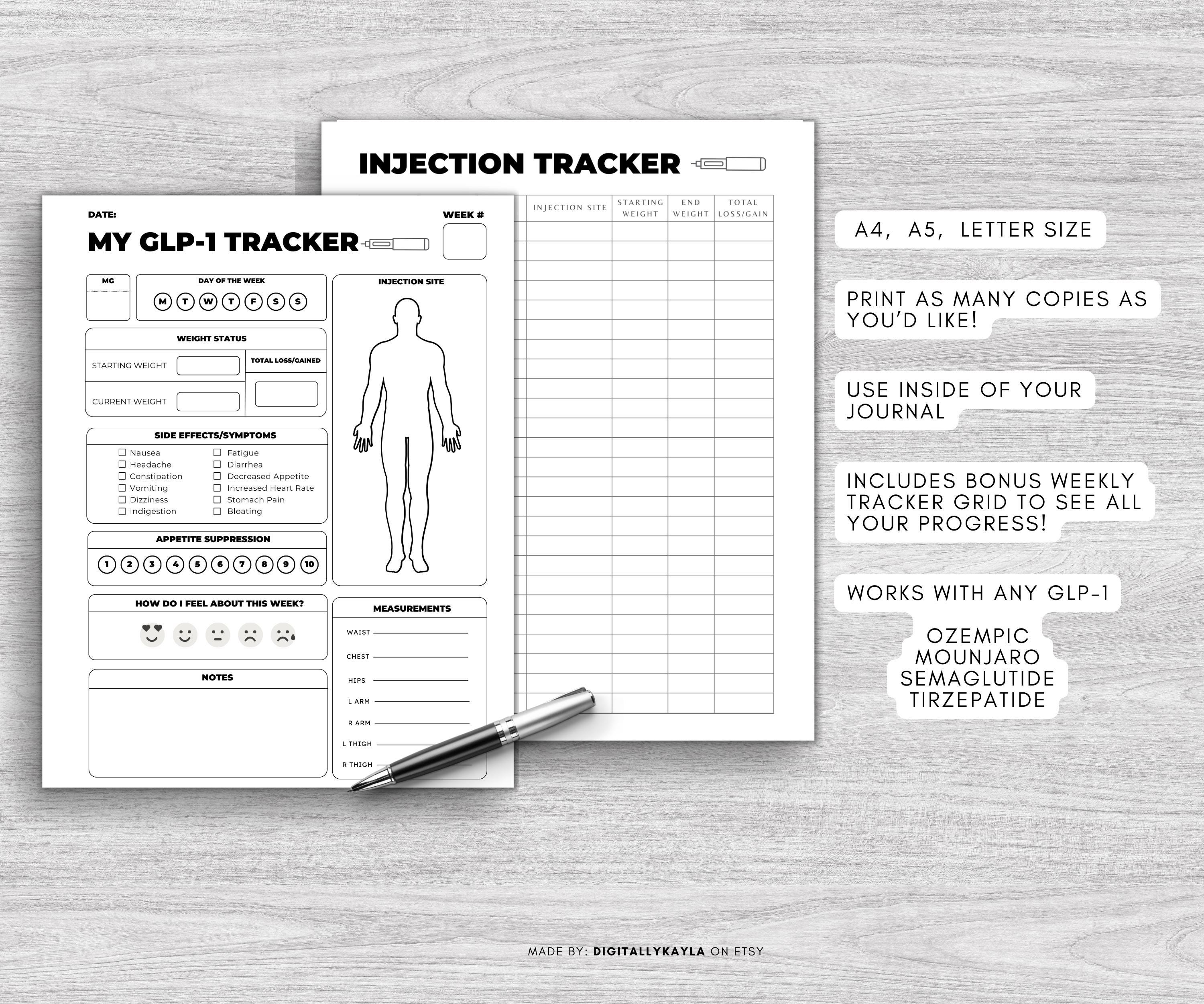 GLP-1 Weight Loss Tracker Printable | Semaglutide, Ozempic, Mounjaro ...