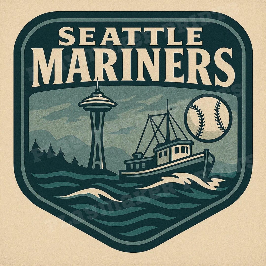 Seattle Mariners Retro Logo Art Print – Vintage Space Needle & Fishing ...