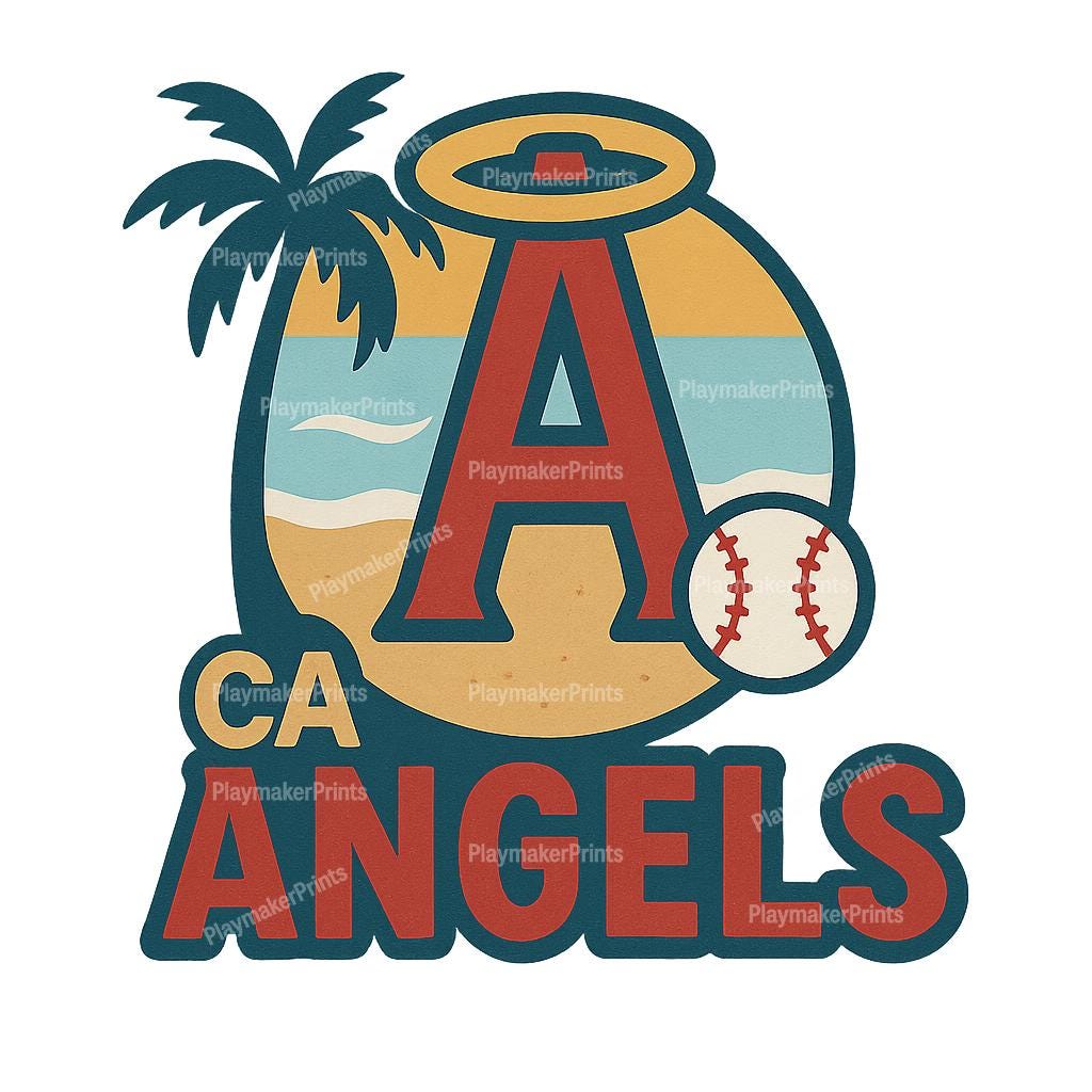 CA Angels Retro Logo Art Print – Vintage Baseball Beach Design | Big A ...