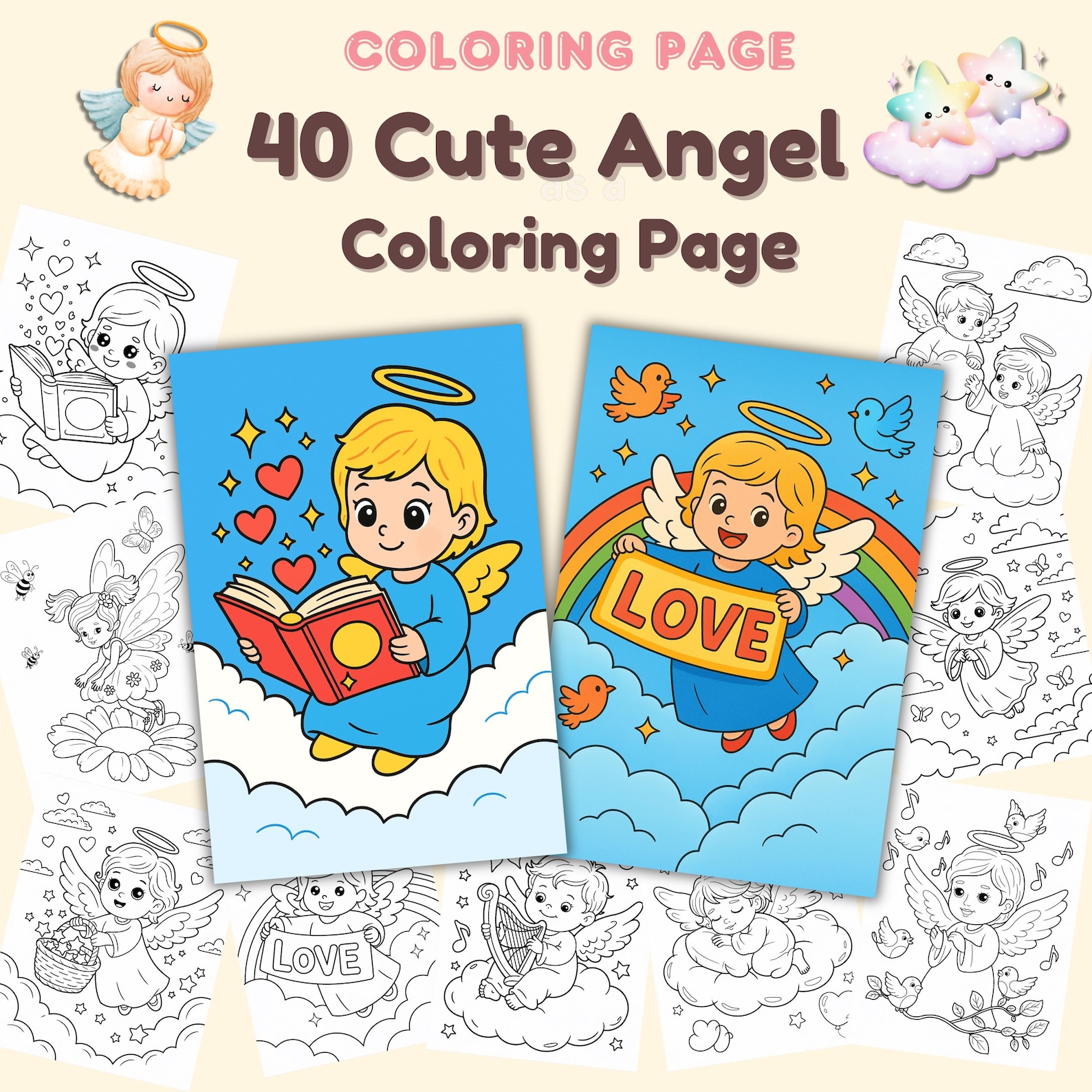 Cute Angel Coloring Pages for Kids – 40 Printable Angel Designs ...