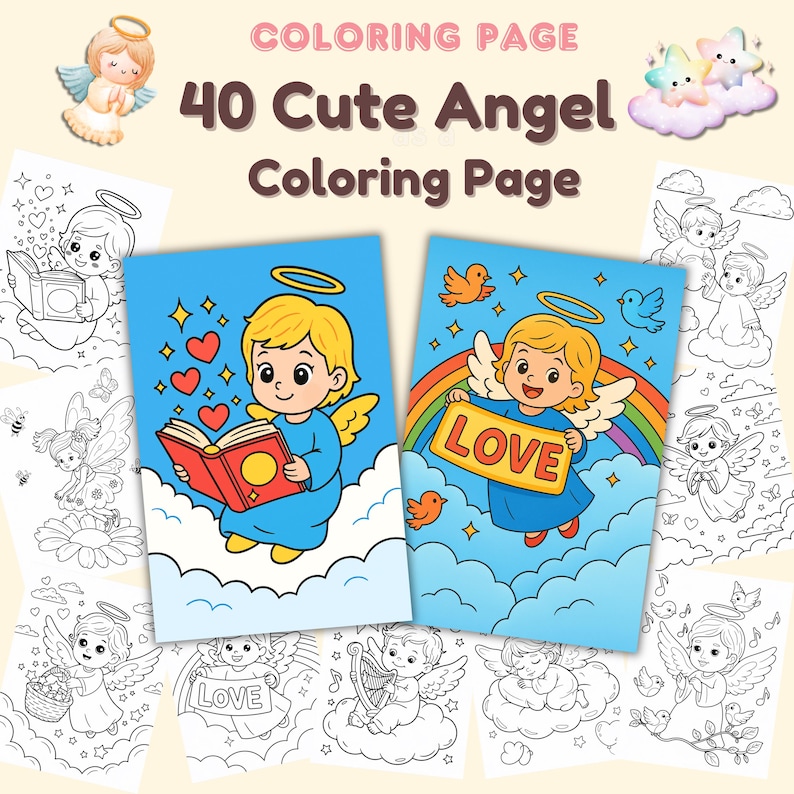 Cute Angel Coloring Pages for Kids – 40 Printable Angel Designs ...