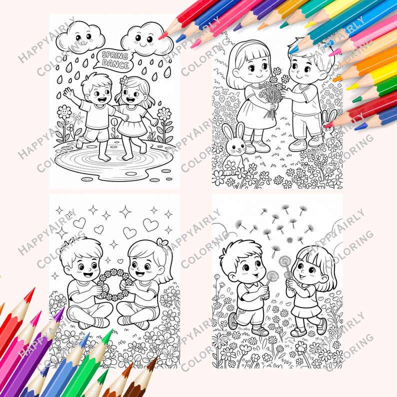 Blooming Spring Garden Coloring Pages: Kawaii Kids & Adults (printable ...