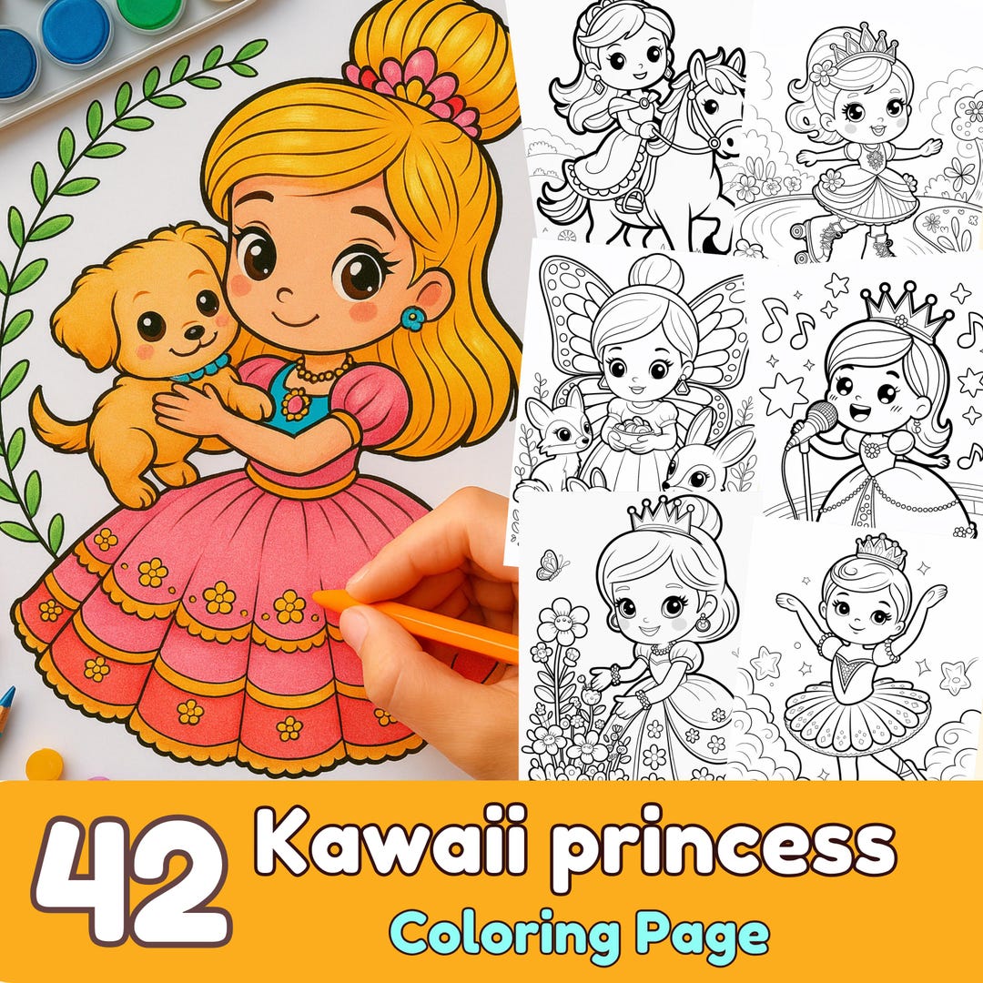 Kawaii Princess Coloring Pages: 42 Royal Life Scenes (PDF Download) - Etsy
