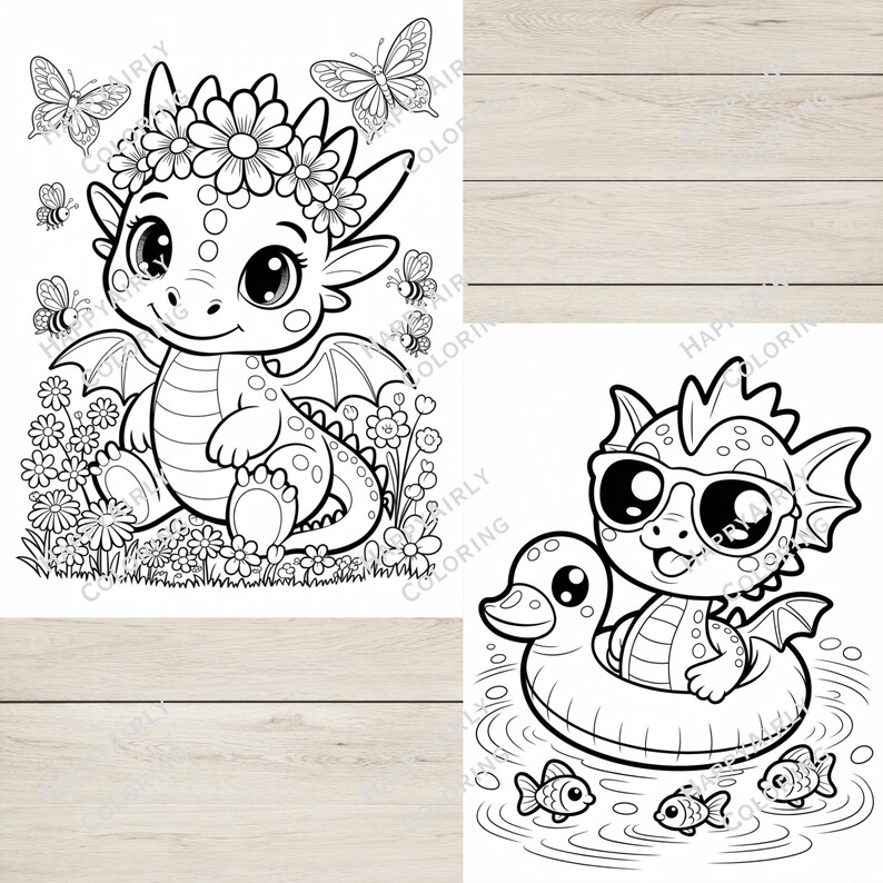 Cute Dragon Coloring Page for Kids and Adults – Printable Fantasy ...
