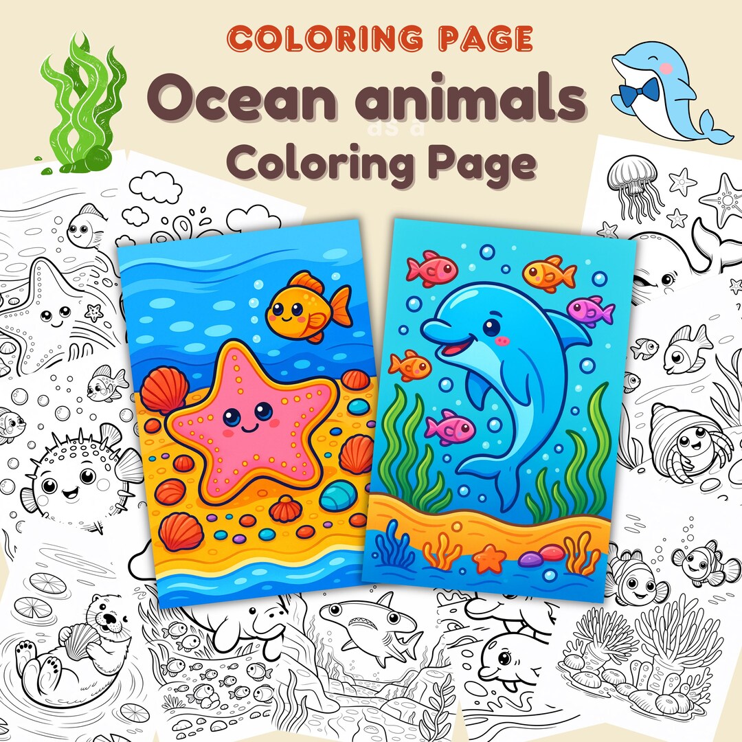 Ocean Animal Coloring Pages. 35 Unique Kawaii Sea Life Printable Set ...
