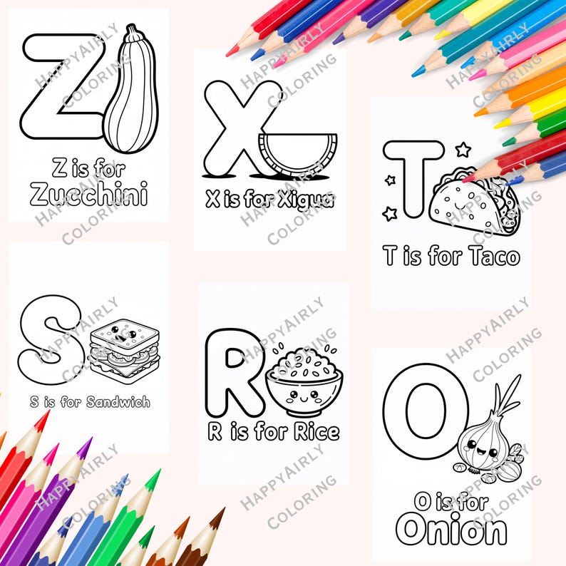 Kawaii Food Alphabet Coloring Pages: A-Z Printable Letters (PDF Digital ...