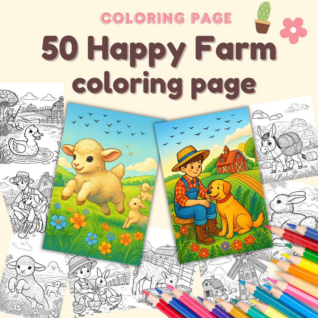Farm Coloring Pages for Kids: 50 Printable Animals & Farmers (PDF) - Etsy