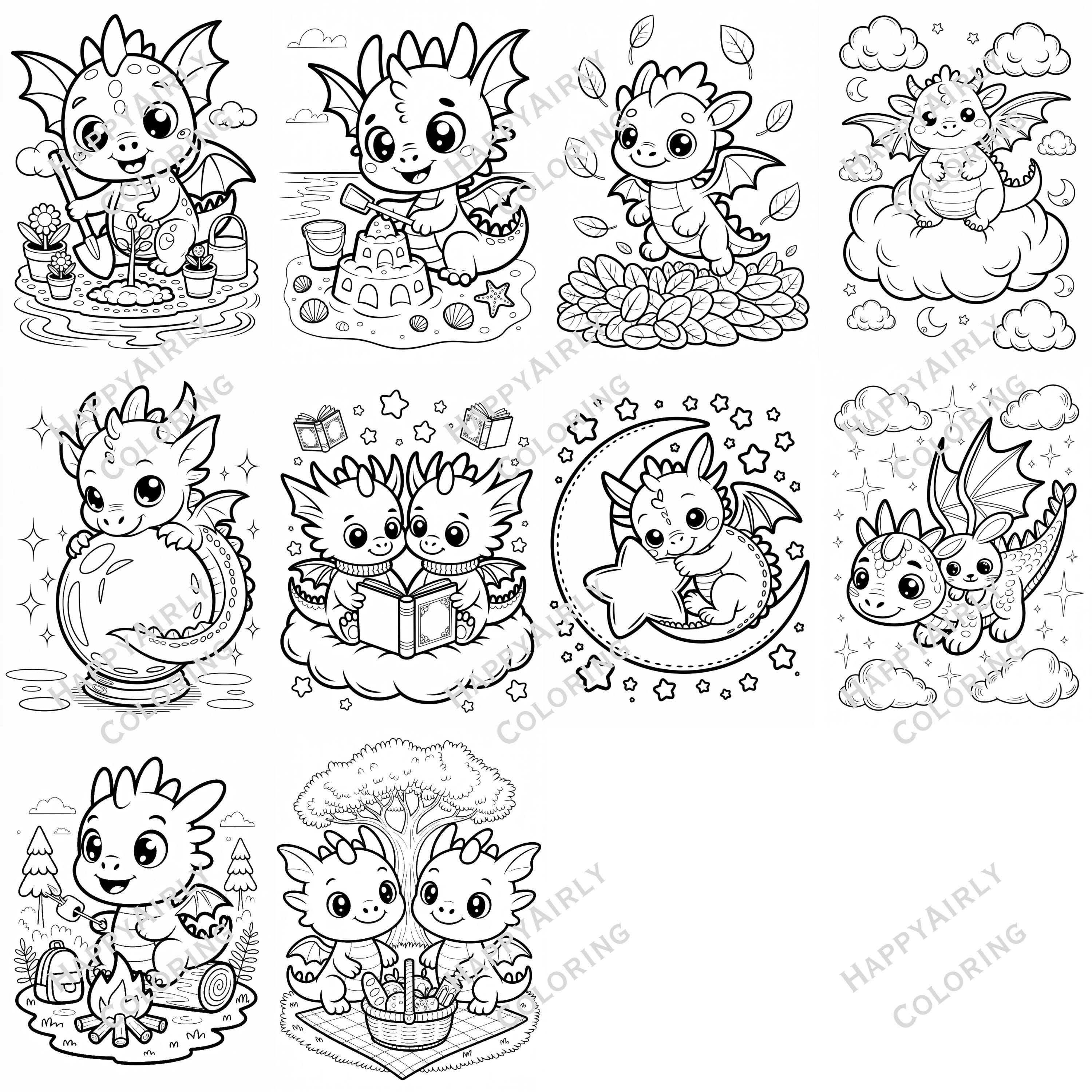 Cute Dragon Coloring Page for Kids and Adults – Printable Fantasy ...