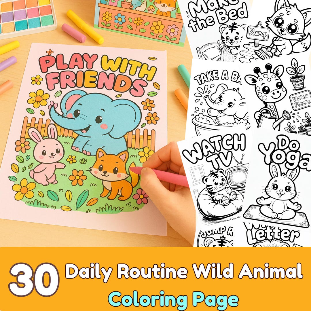 30 Daily Routine Animal Coloring Pages for Kids – Cute Kawaii Chores ...
