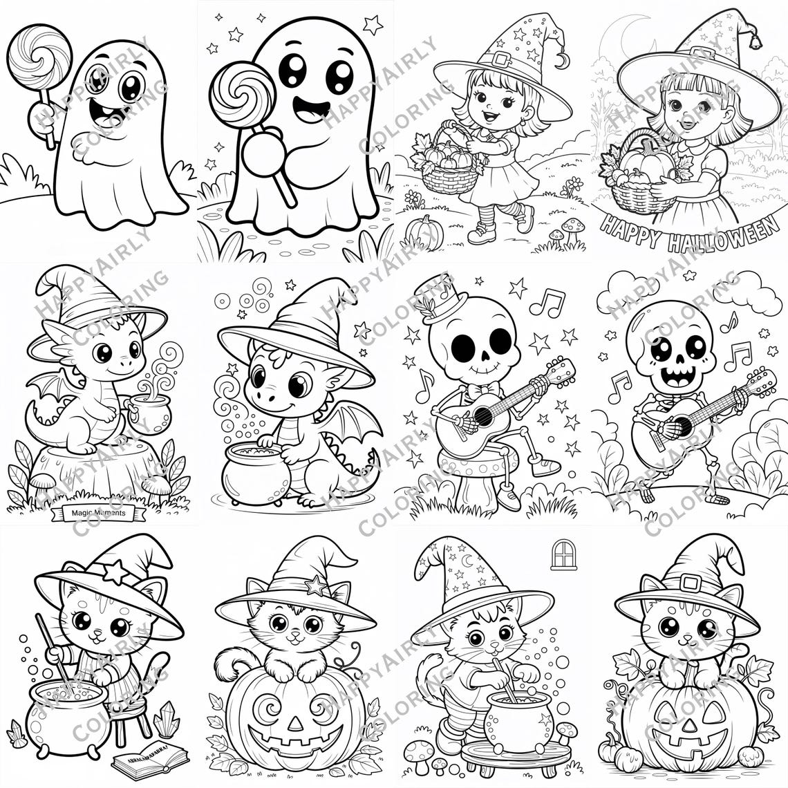 Halloween Coloring Pages for Kids & Adults | Cute Ghosts, Pumpkins ...