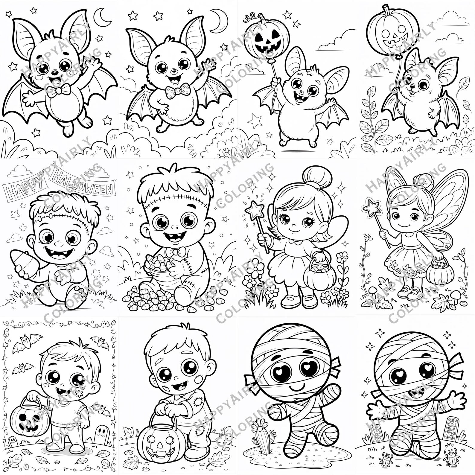 Halloween Coloring Pages for Kids & Adults | Cute Ghosts, Pumpkins ...
