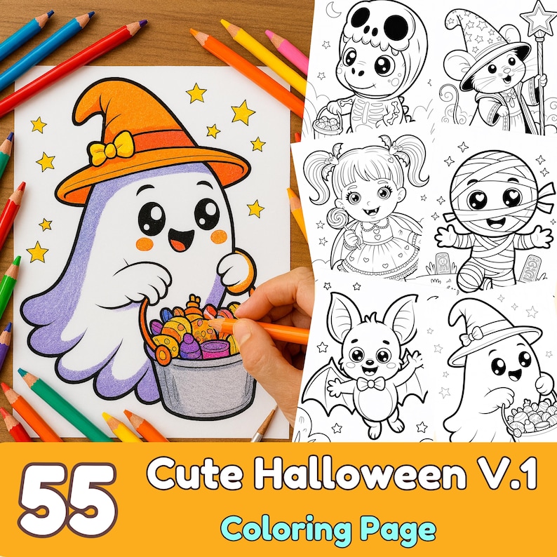 Halloween Coloring Pages for Kids & Adults | Cute Ghosts, Pumpkins ...