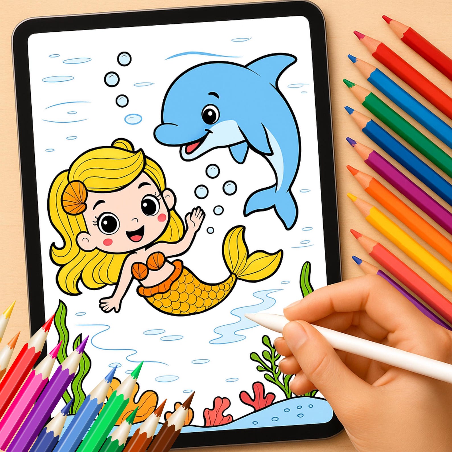 38 Cute Mermaid Coloring Pages for Kids – Printable Kawaii Mermaid PDF ...
