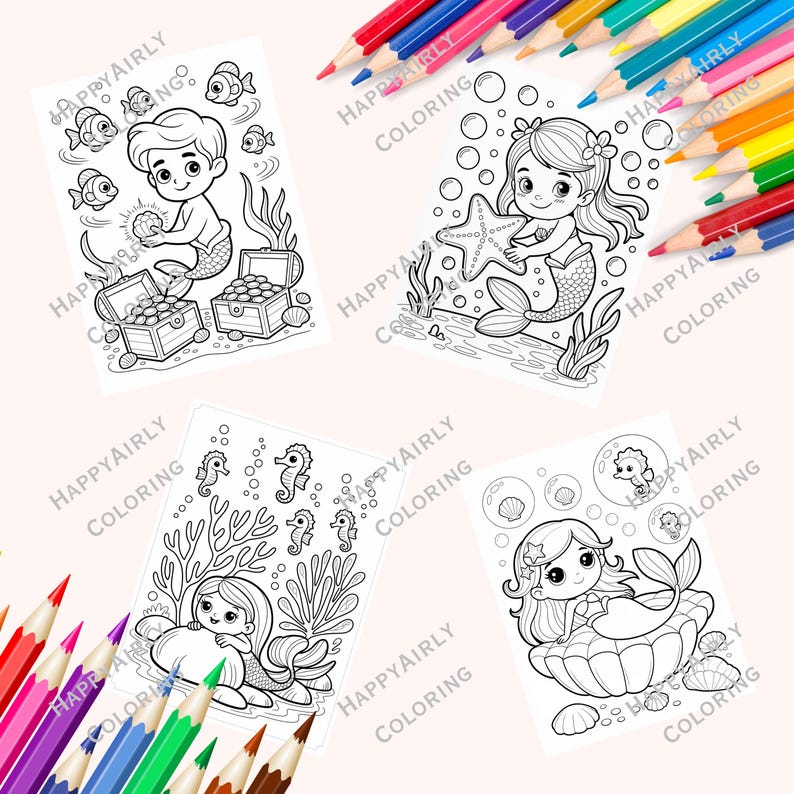 38 Cute Mermaid Coloring Pages for Kids – Printable Kawaii Mermaid PDF ...