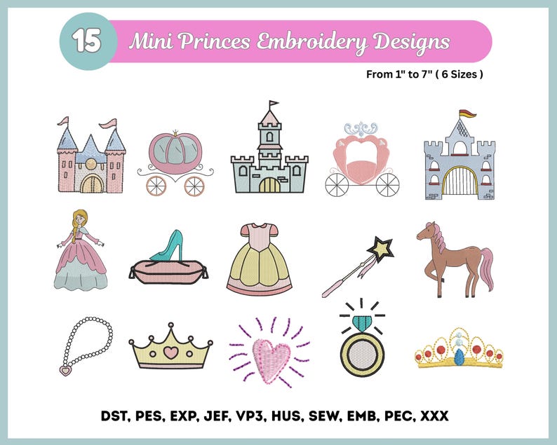 Mini Princes Embroidery Designs: Girly Birthday Bundle (instant ...