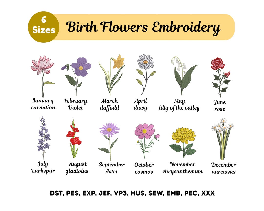 12 Month Flowers Embroidery - Birth Flowers Bundle - Machine ...