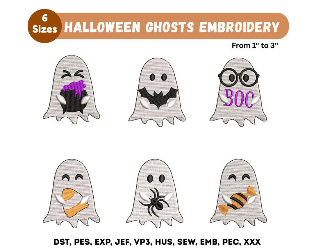 Halloween Ghosts Embroidery Designs - 6 Spooky Boo Ghosts Machine ...