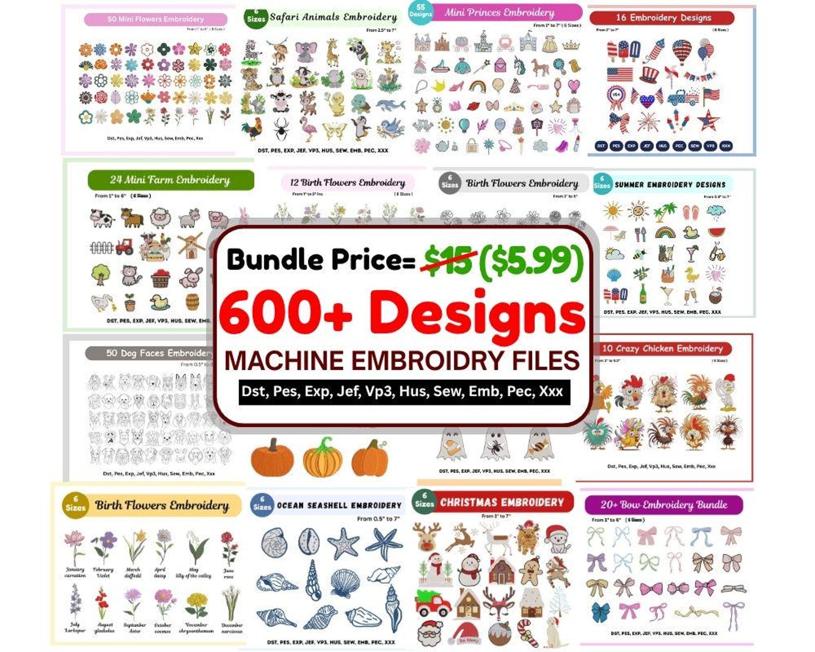 600+ Embroidery Designs - Mega Embroidery Bundle - Machine Embroidery ...