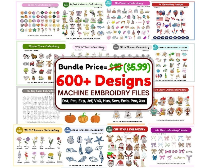 600+ Embroidery Designs - Mega Embroidery Bundle - Machine Embroidery ...