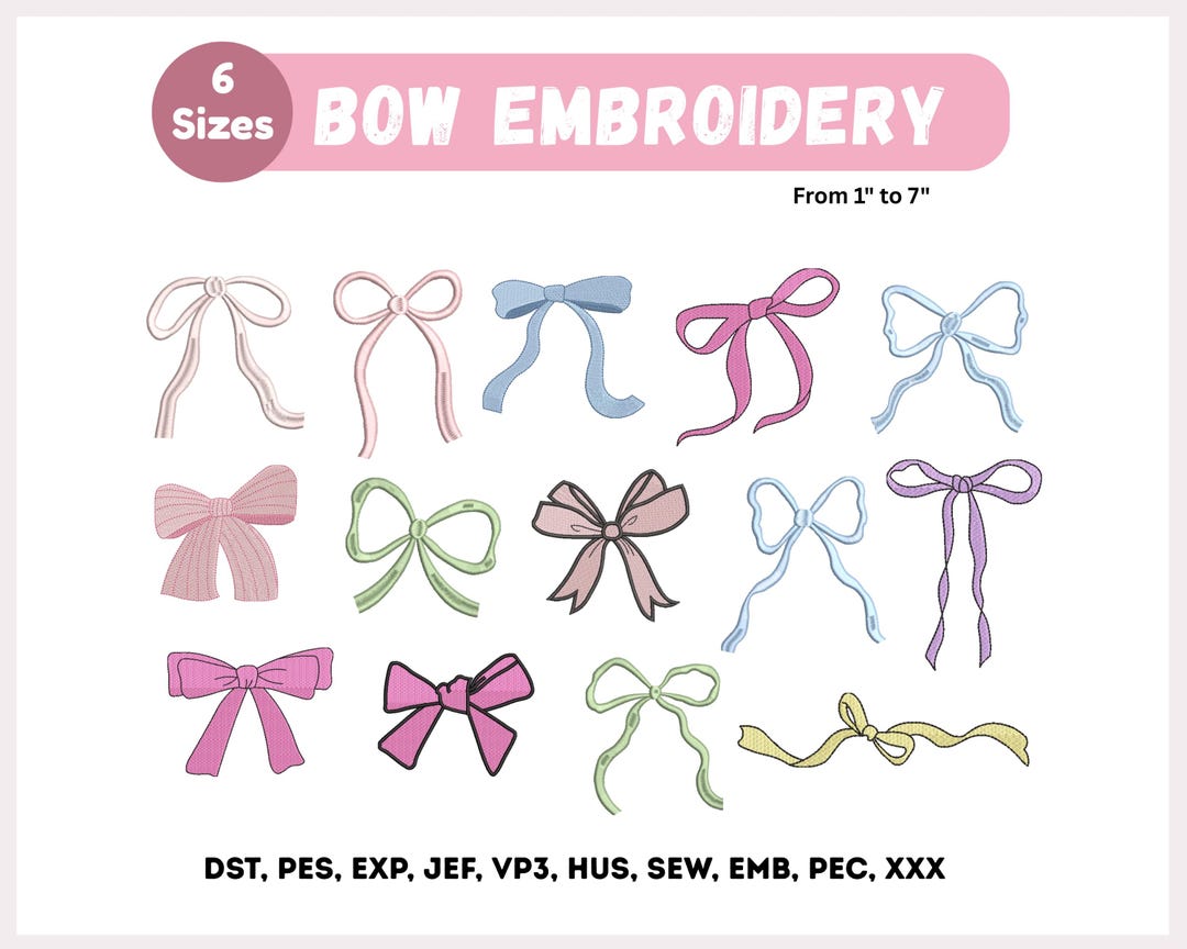 Set of 14 Bow Embroidery Designs - Cute Mini Bow Machine Embroidered ...