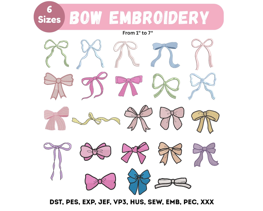 Bow Embroidery Designs - 23 Mini Bow Machine Embroidered - Cute Ribbon ...