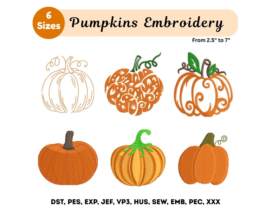 Pumpkin Embroidery Designs - 6 Autumn Pumpkin Machine Embroidery - Fall ...