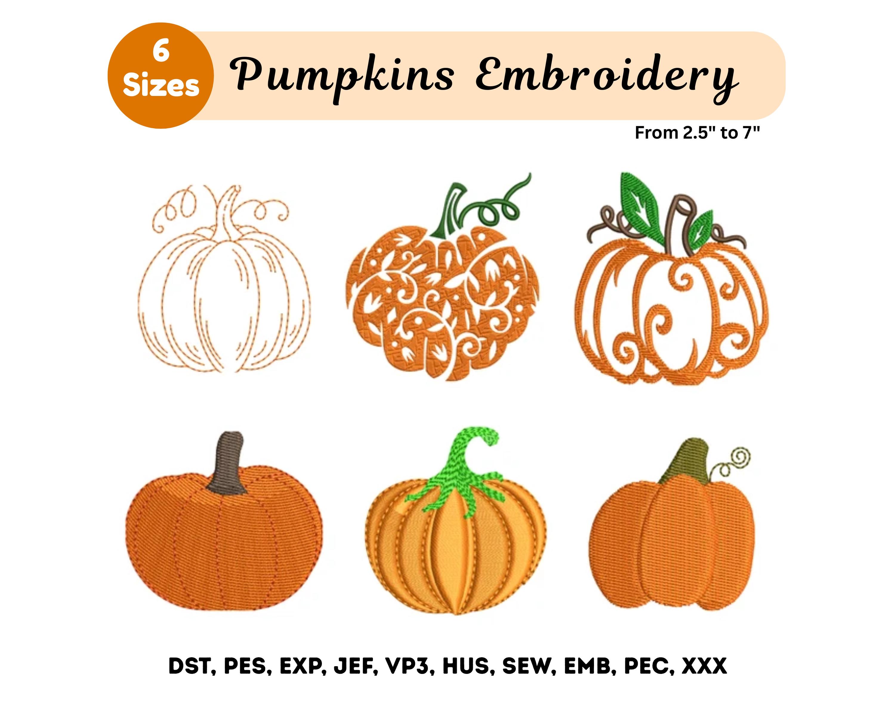 Pumpkin Embroidery Designs - 6 Autumn Pumpkin Machine Embroidery - Fall ...