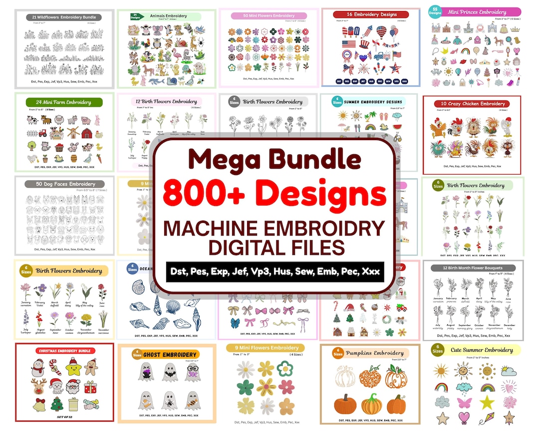 800+ Embroidery Designs Bundle - Machine Embroidery Pattern - Instant ...