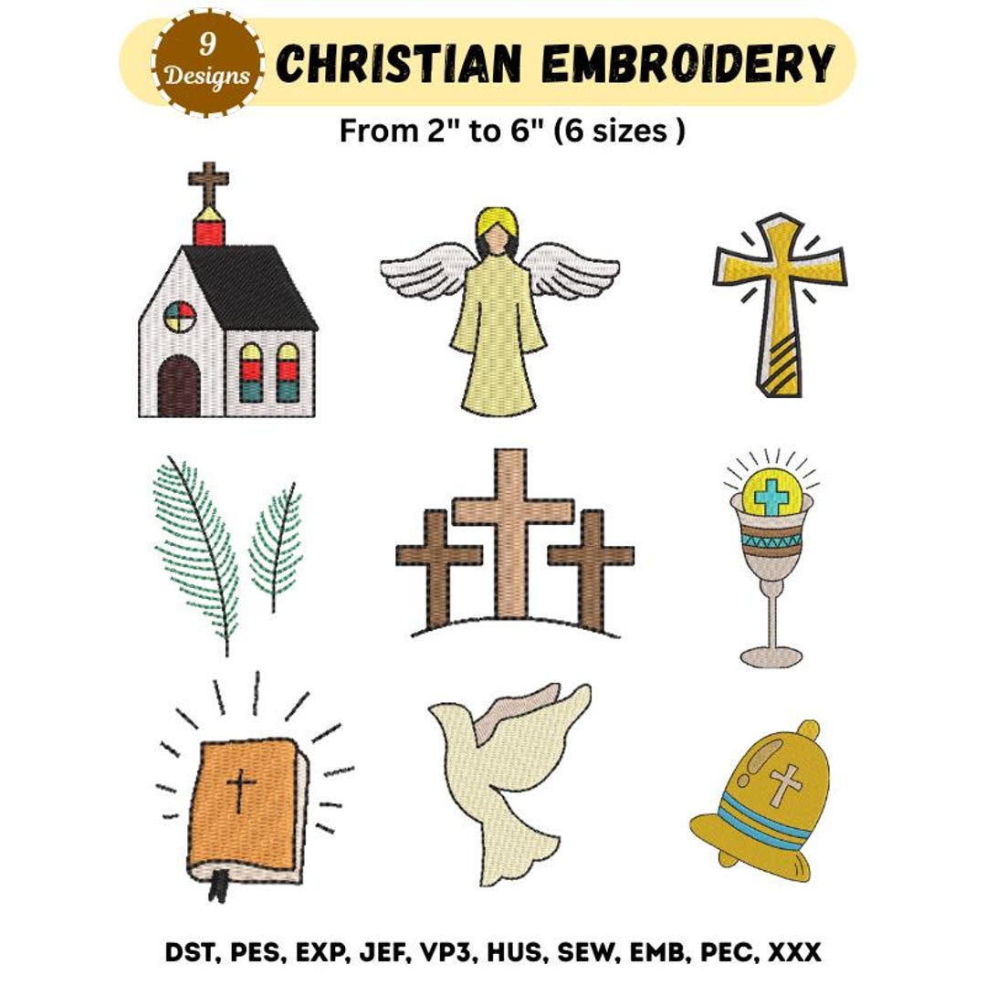 Christian Jesus Embroidery Designs, Cross Religion Bible Doves Baptism ...