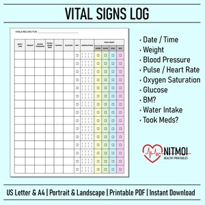 Vital Signs Log, Vital Signs Record, Vital Signs Tracker, Vital Signs ...