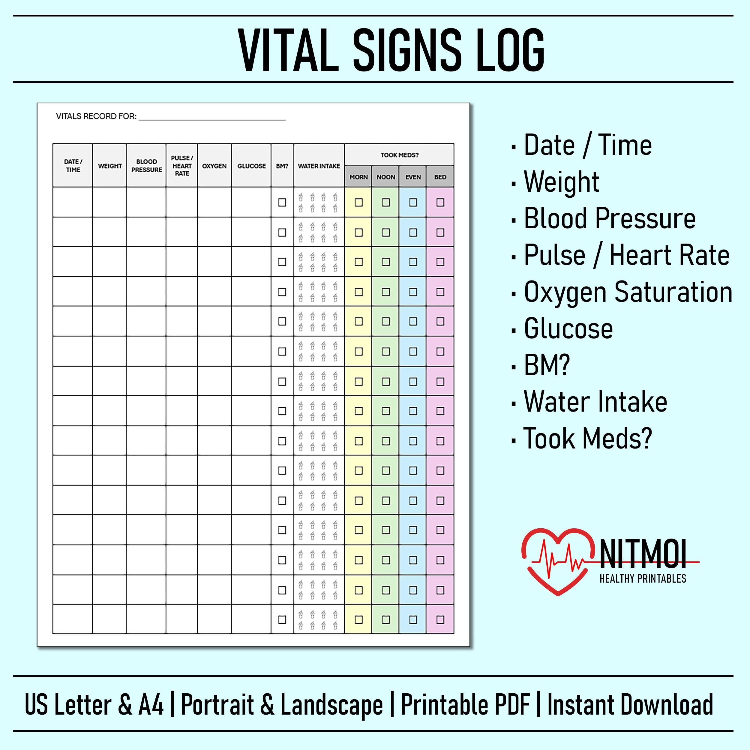 Vital Signs Log, Vital Signs Record, Vital Signs Tracker, Vital Signs ...