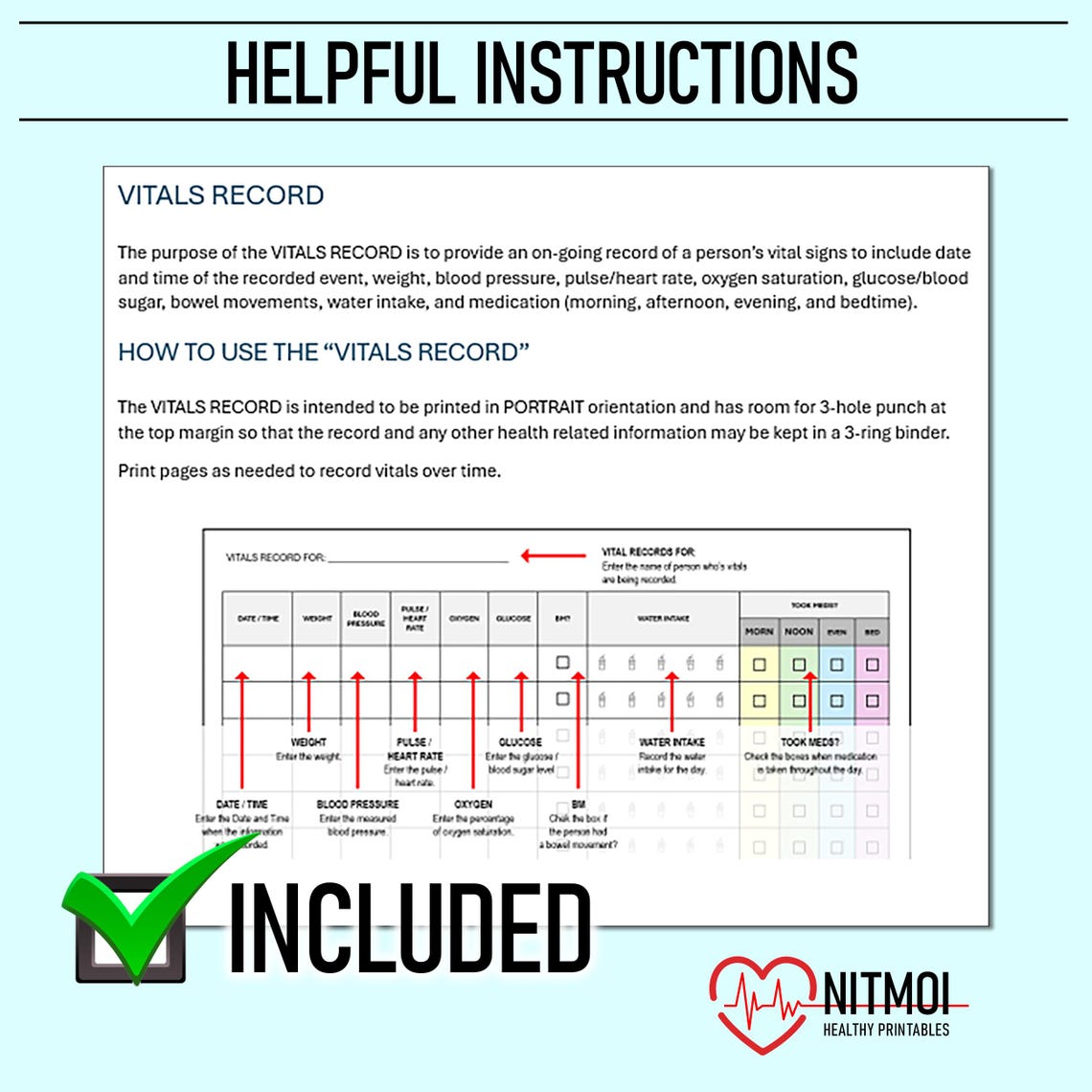 Vital Signs Log, Vital Signs Record, Vital Signs Tracker, Vital Signs ...